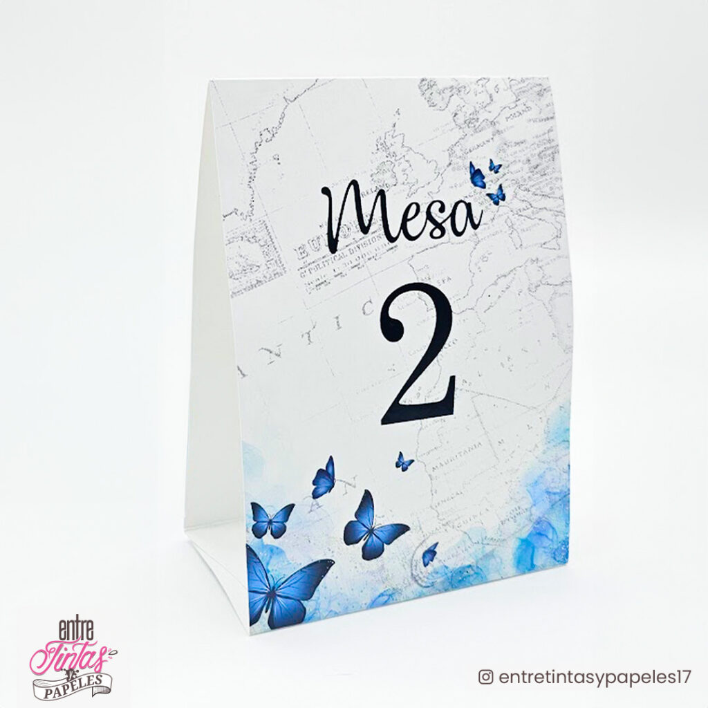 Número de Mesa mariposas azules - entretintasypapeles